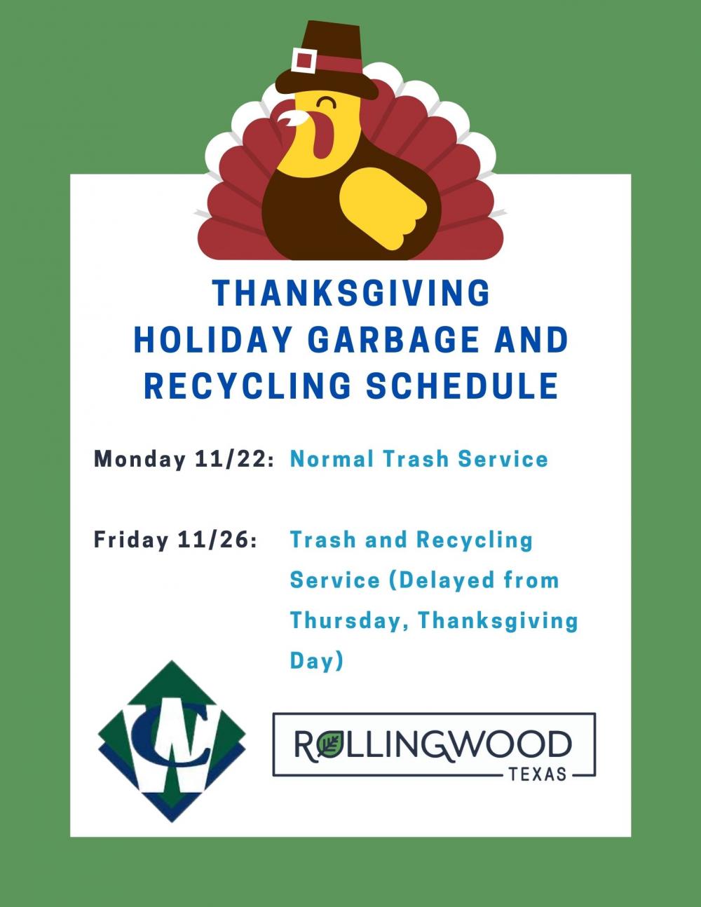 Thanksgiving Holiday Garbage and Recycling Schedule | City of ... Thanksgiving Holiday Garbage and Recycling Schedule | City of ...